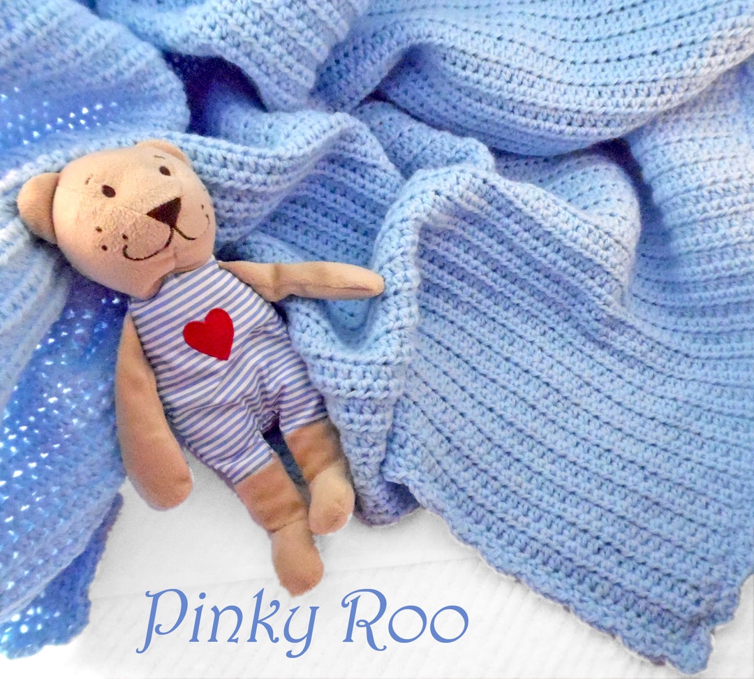Crocheted Baby Blanket - Solid Baby Blue, Hypoallergenic Stroller Size ...