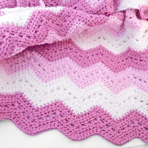Crochet Chevron Baby Blanket in Two Shades of Rose Color and - Etsy