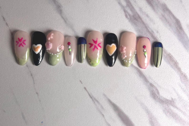 Mitsuri Kanroji Demon Slayer Inspired Press on Nails Handmade Anime - Etsy