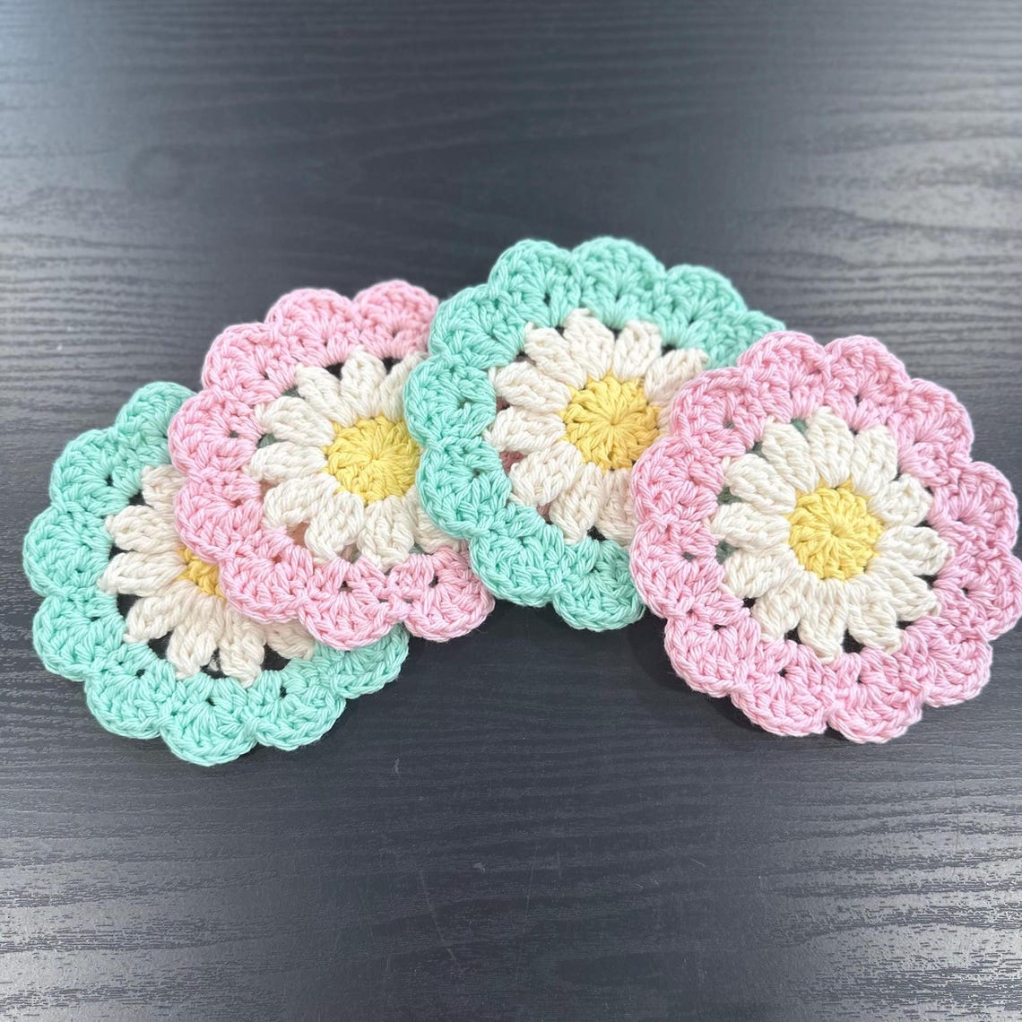Crochet Daisy Coaster Set - Etsy