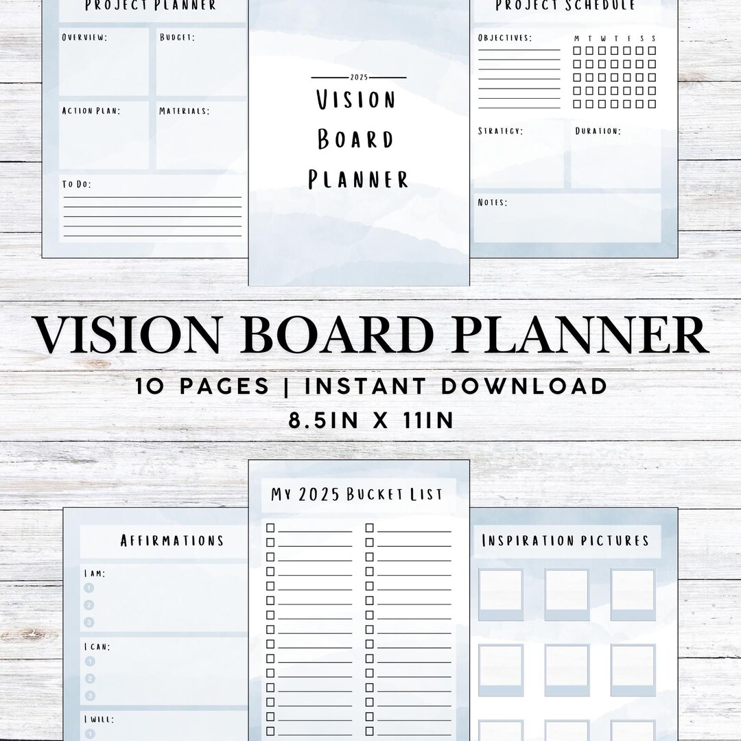 Vision Board Planner | Editable Template With Bucket List, Goal Setting ...