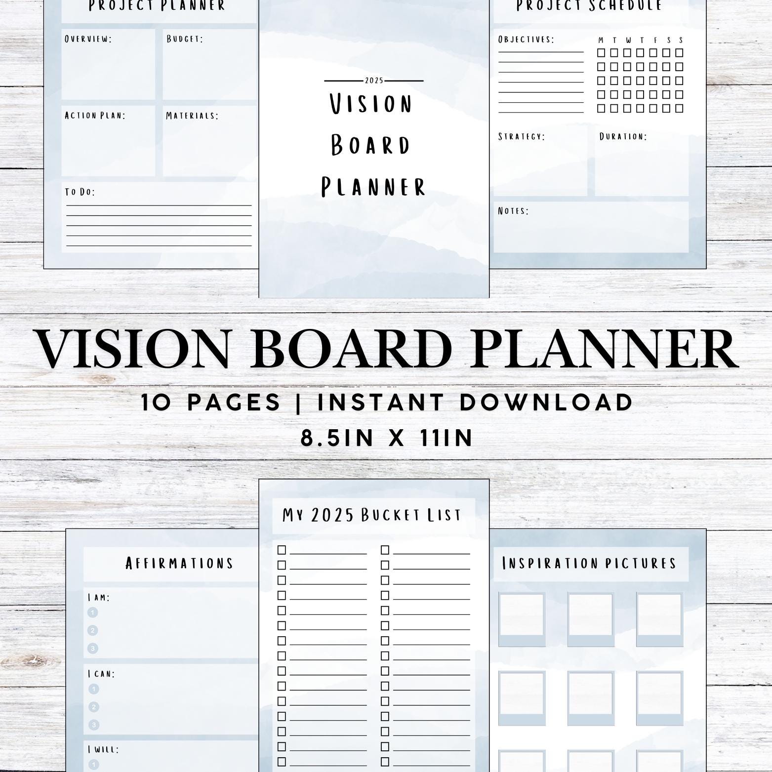 Vision Board Planner | Editable Template With Bucket List, Goal Setting ...