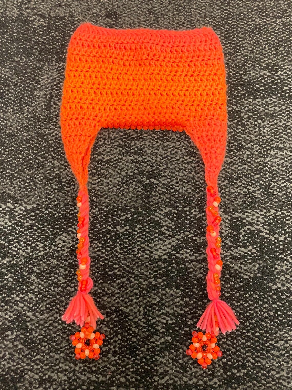 Handmade Crochet Kandi Cat Ear Hat With Ear Covers, Braided Tassles ...