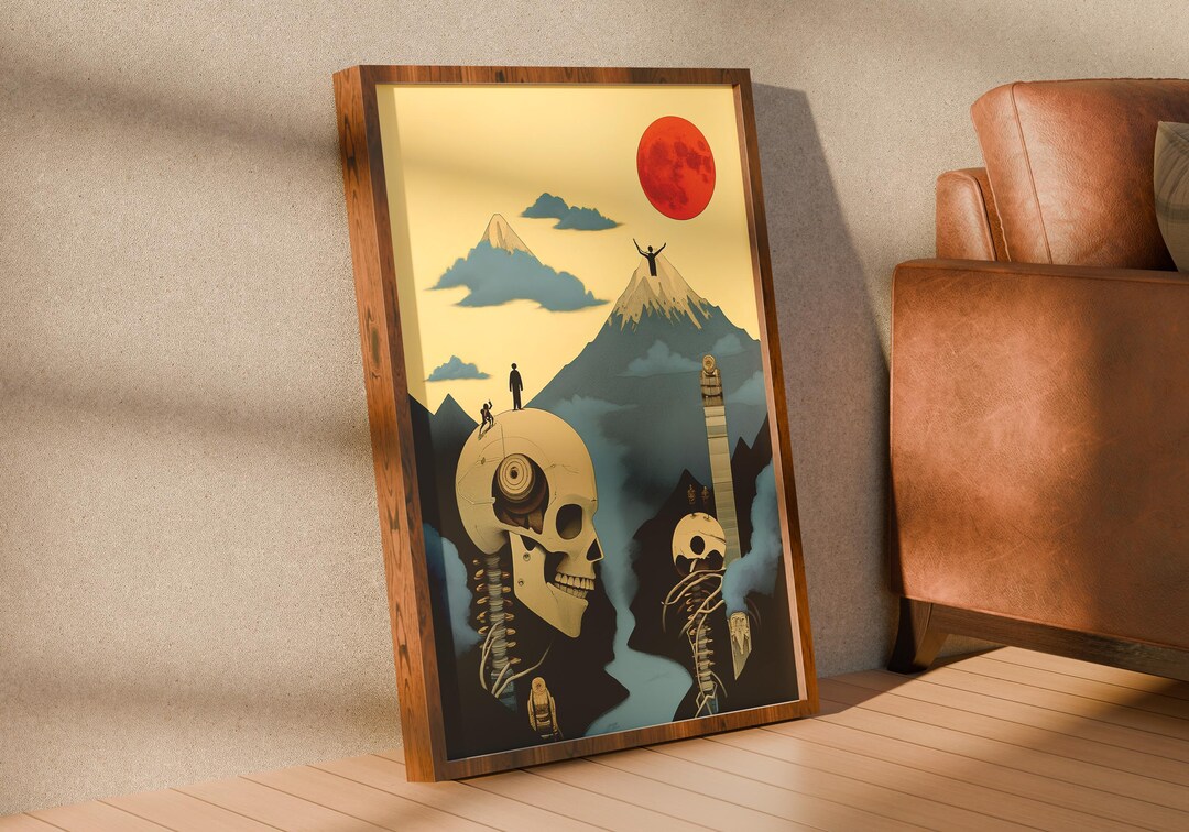 Surreal Skull Vertical Poster Digital, Human Mortality Art, Mechanical ...