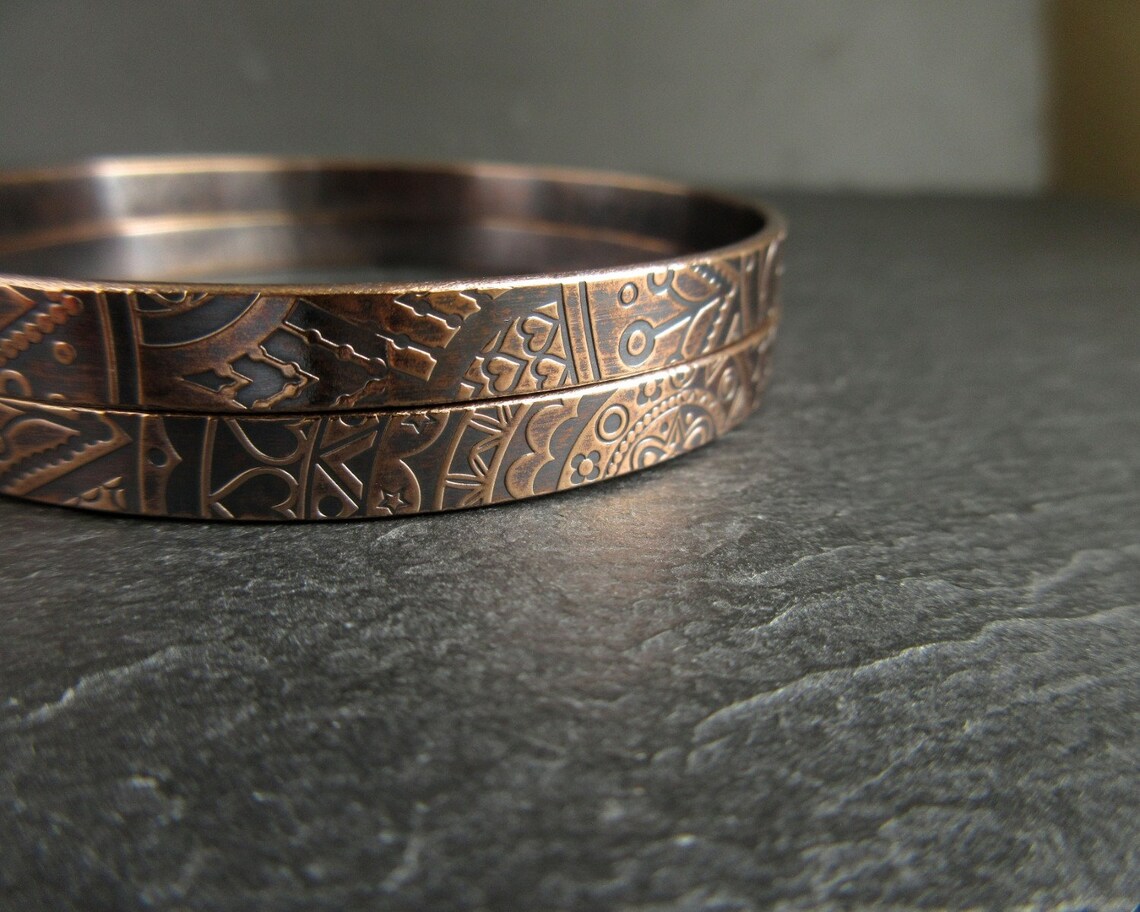 Set of Two Bronze Bangles With Pattern Detail, Bronze Wedding ...