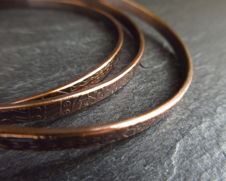 Set of Three Bronze Bangles With Pattern Detail Bronze - Etsy