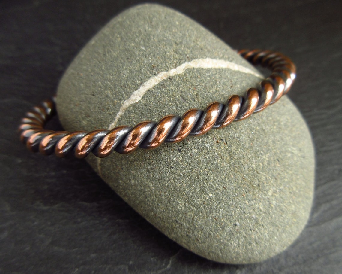 Copper Twisted Wire Cuff Bracelet for Men and Women, Open Bangle ...