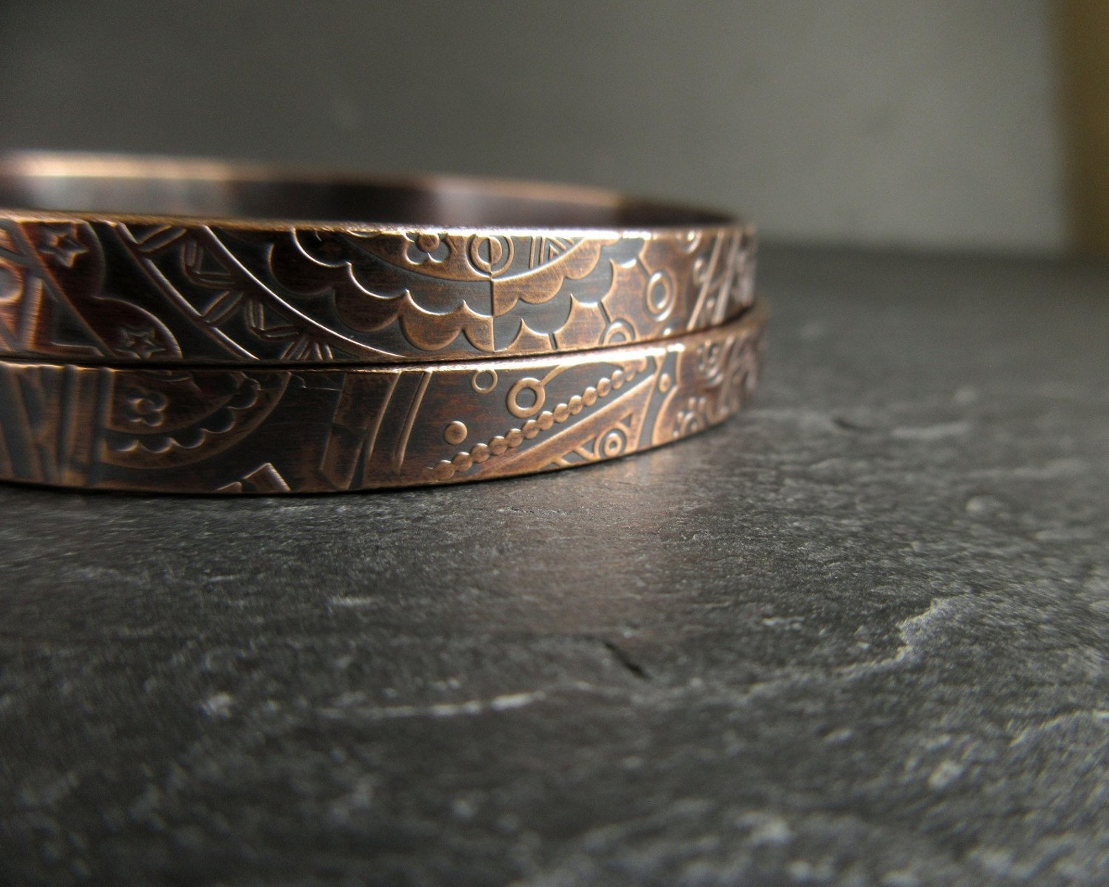 Set of Two Bronze Bangles With Pattern Detail, Bronze Wedding ...