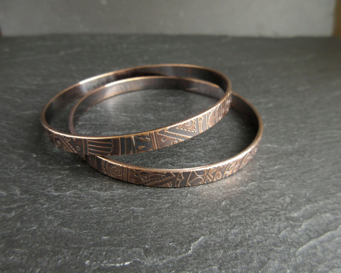 Set of Two Bronze Bangles With Pattern Detail, Bronze Wedding ...