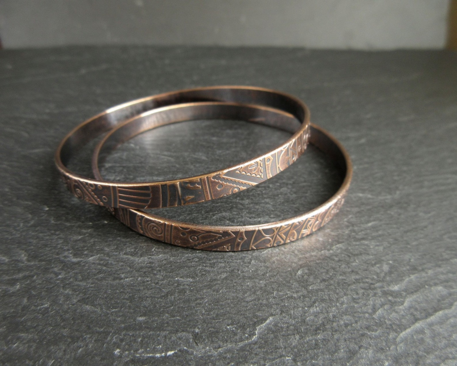 Set of Two Bronze Bangles With Pattern Detail, Bronze Wedding ...