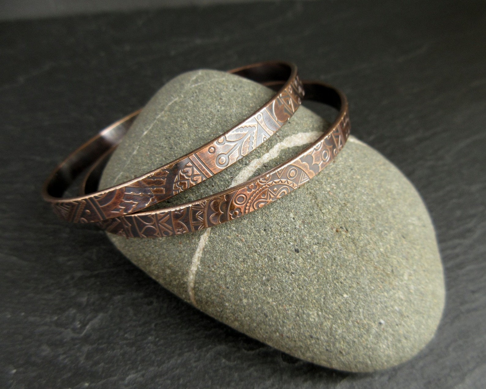 Set of Two Bronze Bangles With Pattern Detail, Bronze Wedding ...