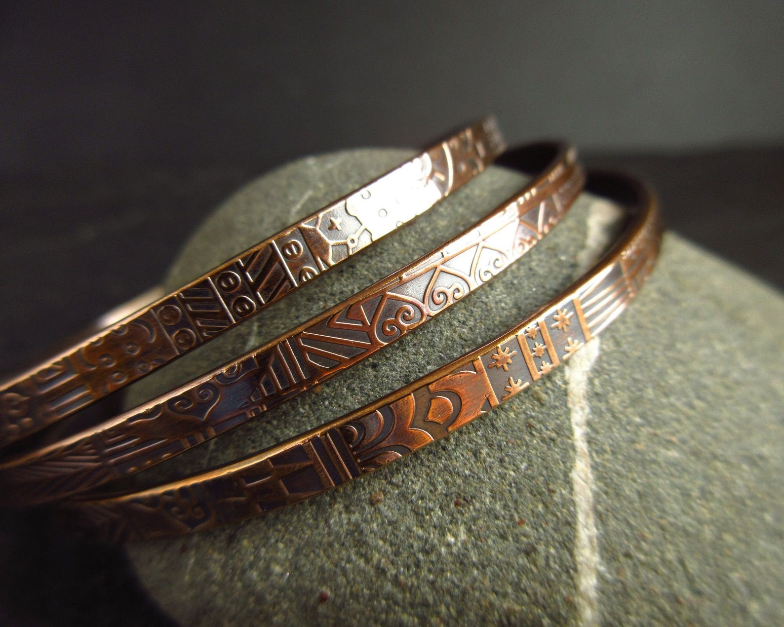 Set of Three Bronze Bangles With Pattern Detail Bronze - Etsy