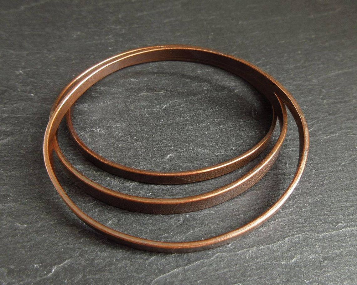 Copper Bangles Set for Women With Leaf Vein Texture Copper | Etsy