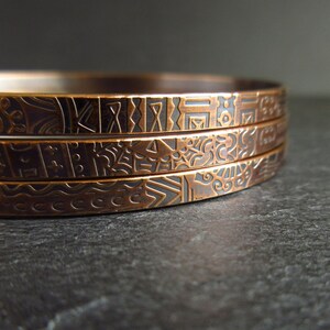 Set of Three Bronze Bangles With Pattern Detail, Bronze Wedding ...