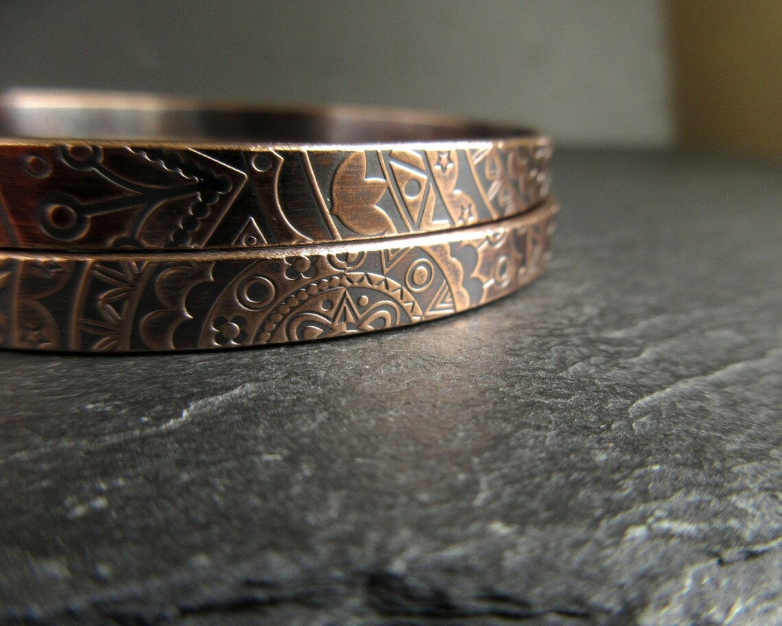 Set of Two Bronze Bangles With Pattern Detail, Bronze Wedding ...