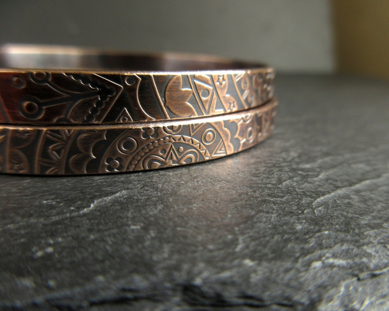 Set of Two Bronze Bangles With Pattern Detail, Bronze Wedding ...