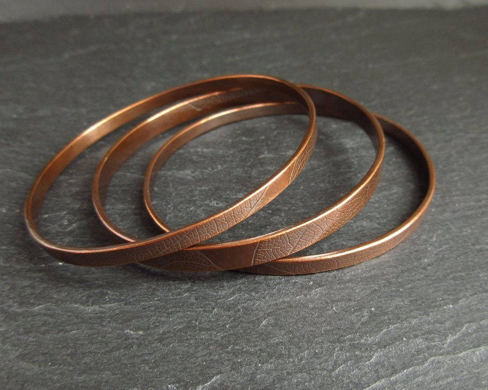 Copper Bangles Set for Women With Leaf Vein Texture, Copper Wedding ...