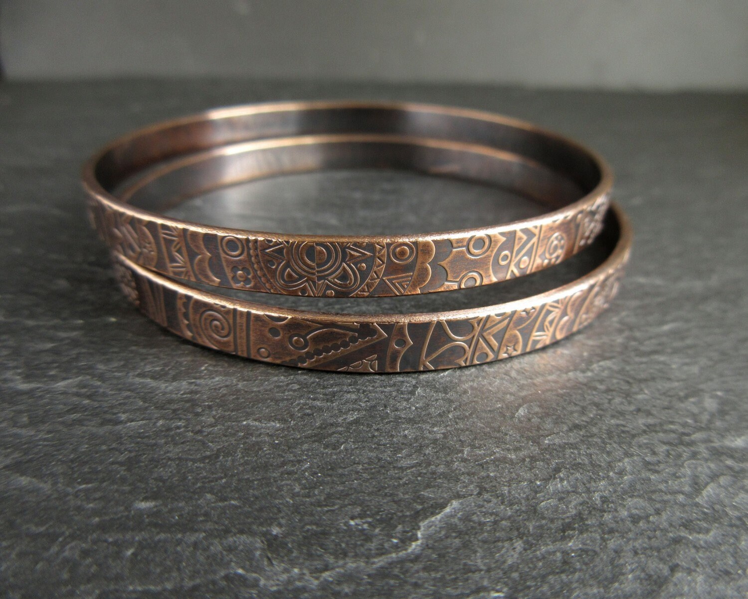 Set of Two Bronze Bangles With Pattern Detail, Bronze Wedding ...