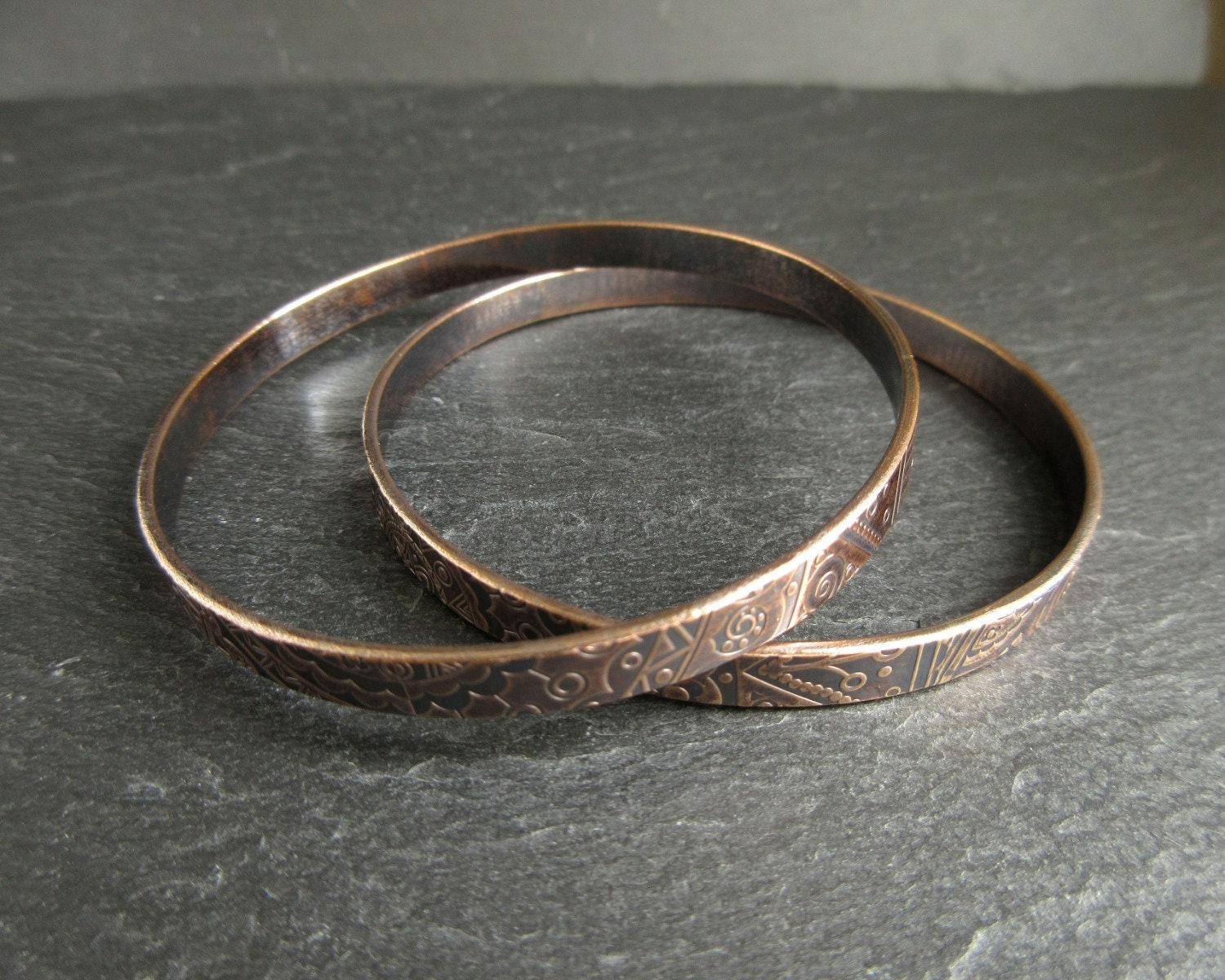 Set of Two Bronze Bangles With Pattern Detail, Bronze Wedding ...