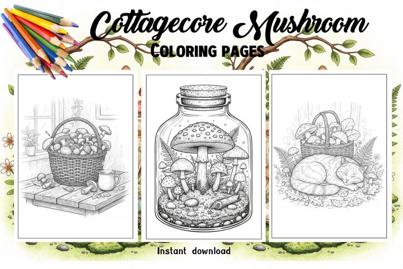 Cottagecore Mushroom Coloring Pages for Adults | Cozy Forest Printable ...