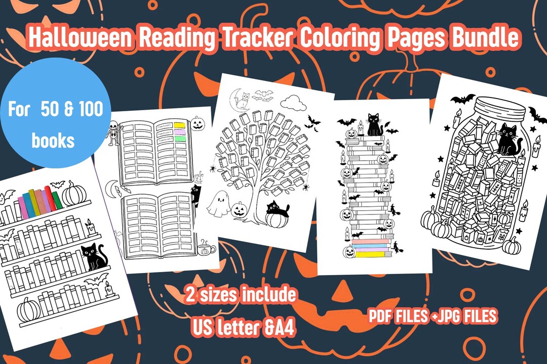 Halloween Reading Tracker Coloring Pages: 5 Book Challenge Designs (PDF ...