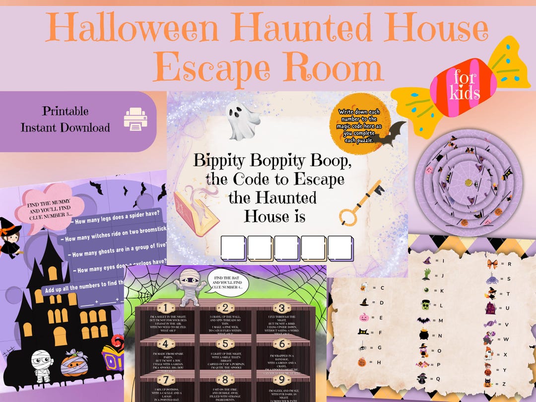 Halloween Haunted House Escape Room for Kids: Printable Puzzle Game (A4 ...