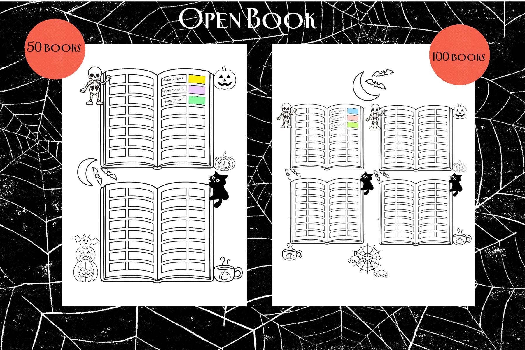 Halloween Reading Tracker Coloring Pages: 5 Book Challenge Designs (PDF ...