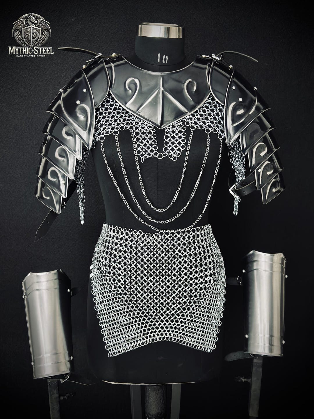 Medieval Gorget Pauldron & Leg Armor, Chainmail Top, Skirt Cosplay ...
