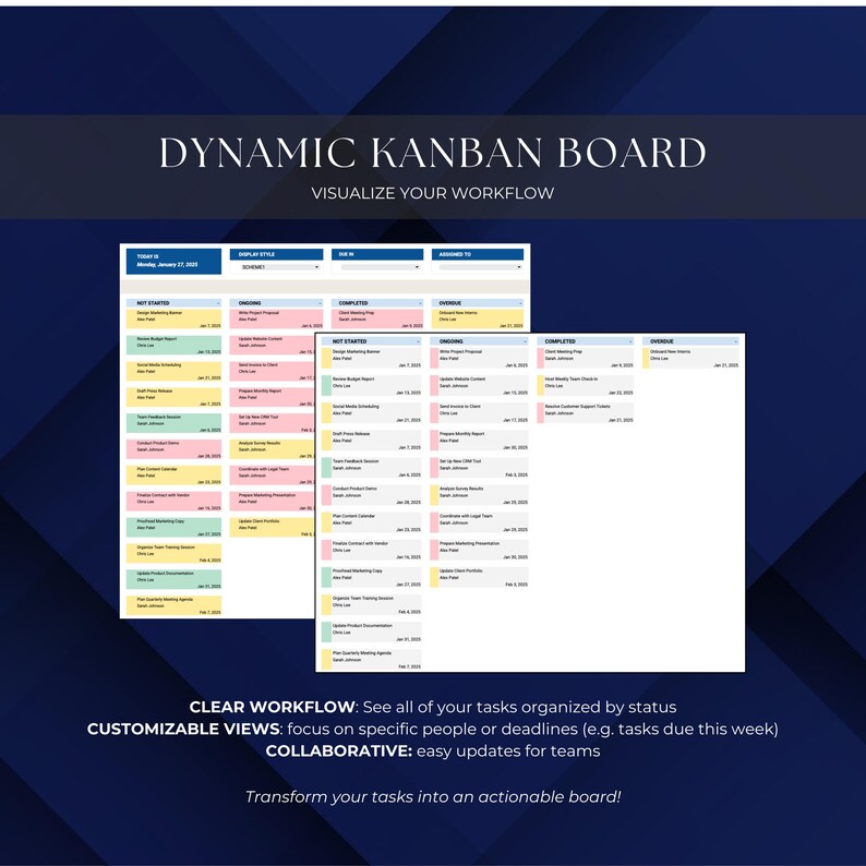 Ultimate Task Manager With Kanban Board and Calendar Views in Google Sheets | Suitable for Teams ...