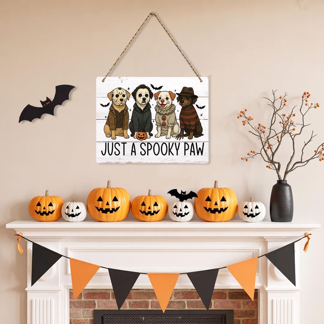 Dog Halloween Sign Just A Spooky Paw Rustic Wooden Hanging Sign ...