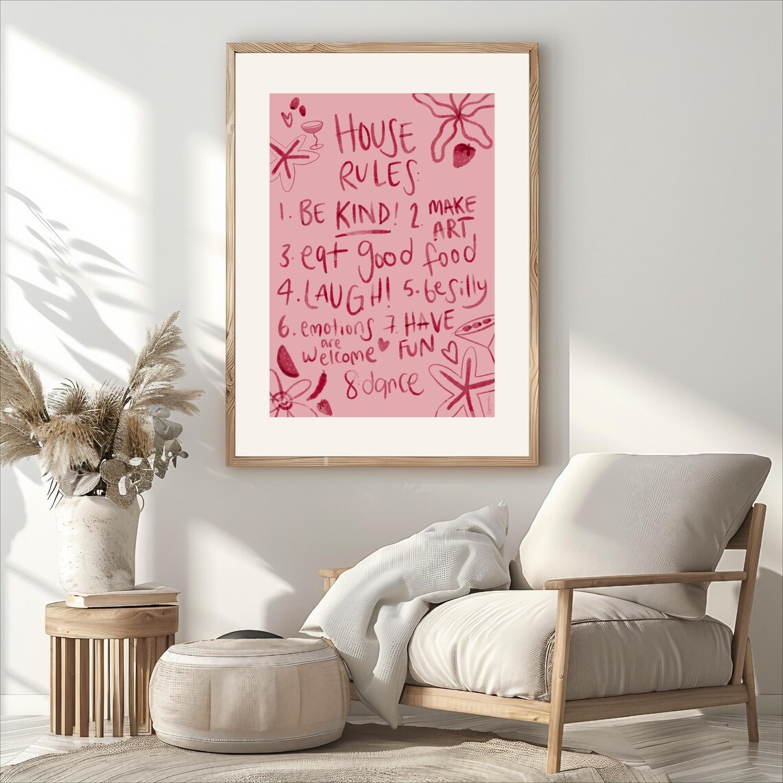 Cute Pink and Red House Rules Poster - Etsy