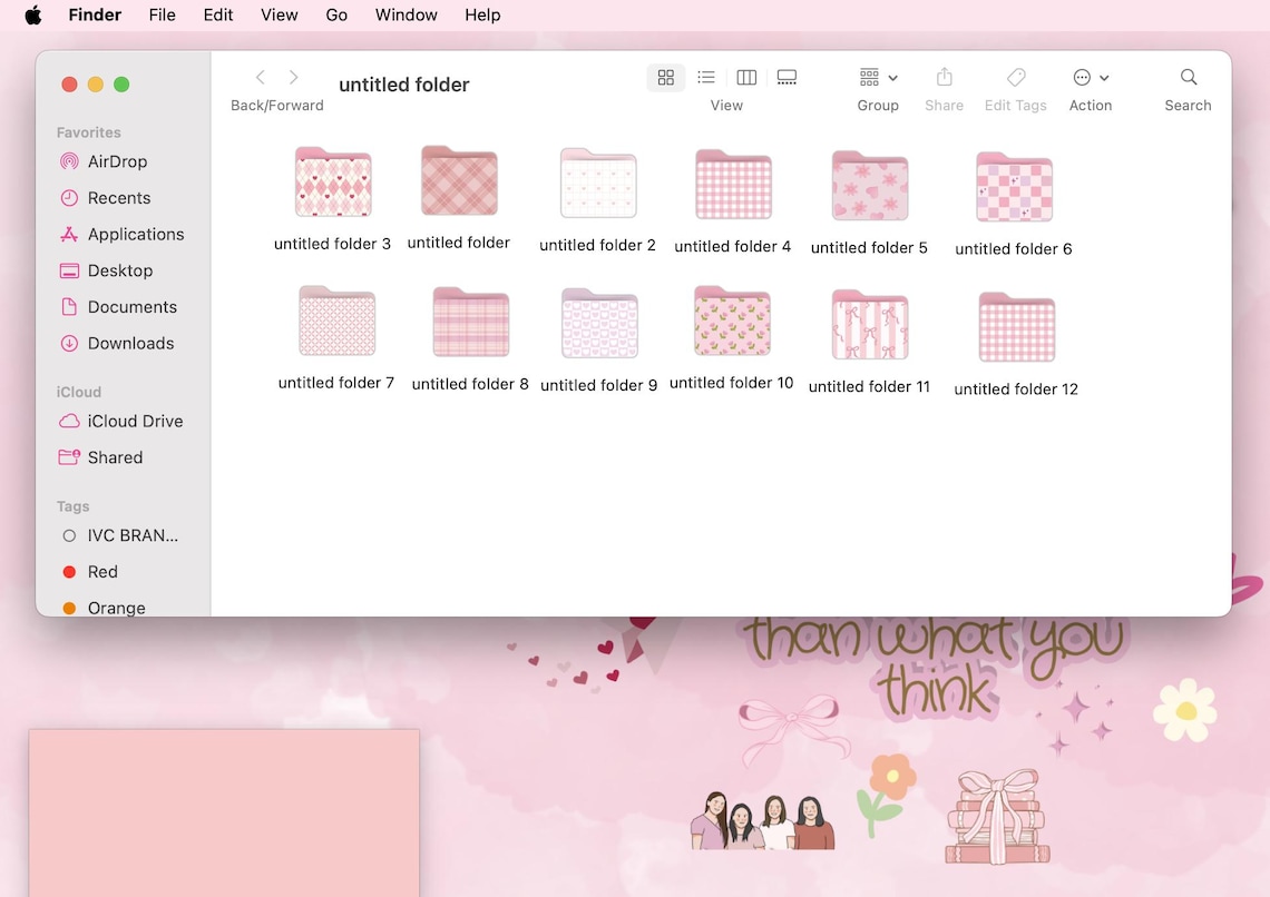 Cutesy Pink Desktop Folder Icons for Mac & Windows (instant Download ...
