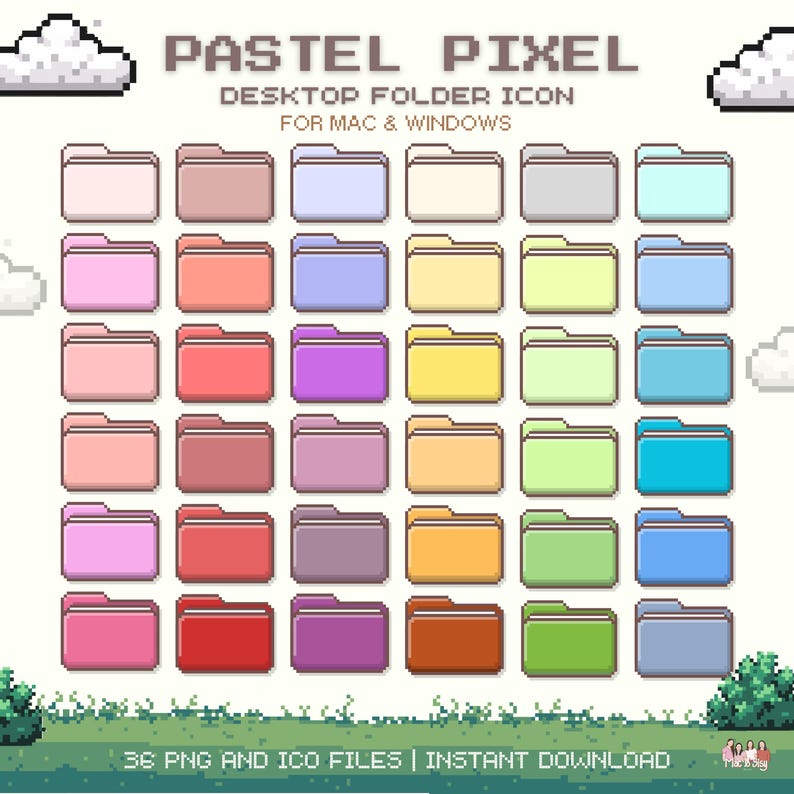 Pastel Pixel Desktop Folder Icon for Windows and Mac | Digital ...