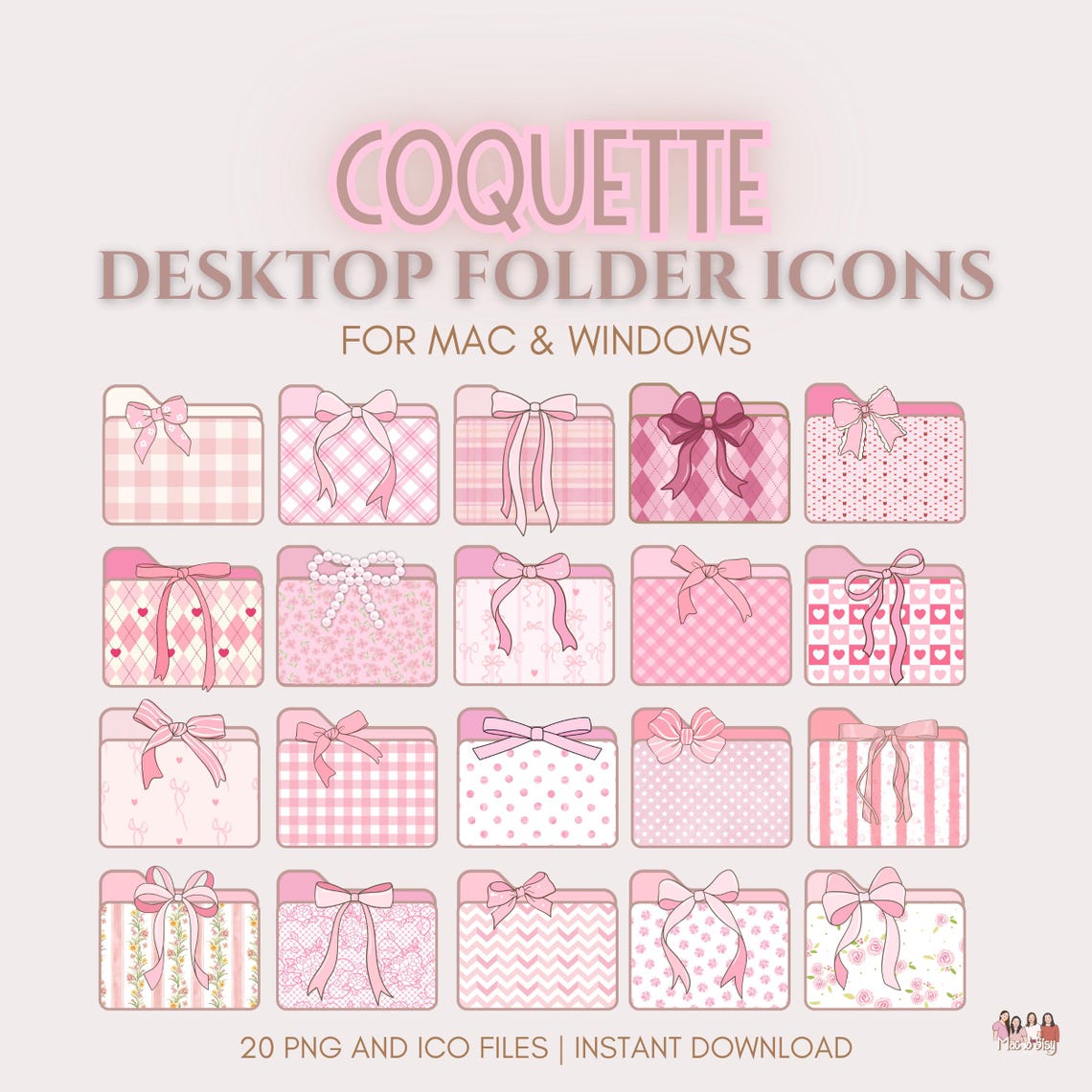 Coquette Desktop Folder Icons: Pink Bows (PNG & ICO) - Etsy