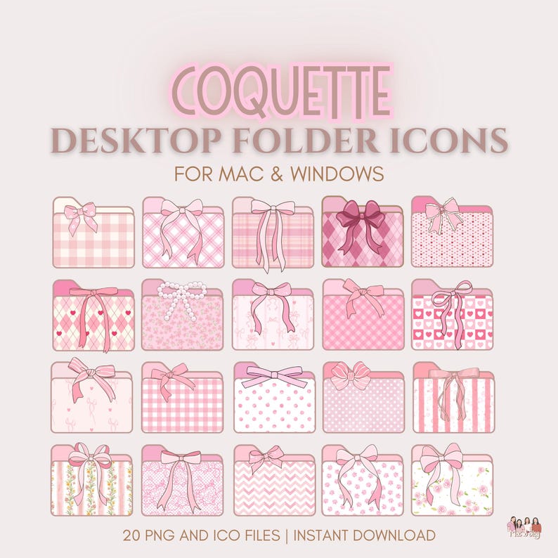 Coquette Desktop Folder Icons: Pink Bows (PNG & ICO) - Etsy