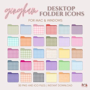 Gingham Pastel Desktop Folder Icons - Etsy