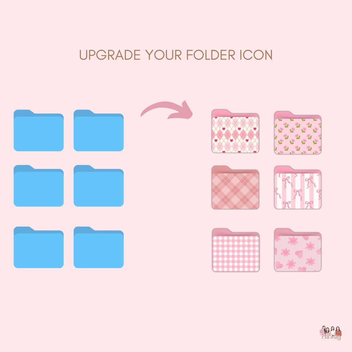 Cutesy Pink Desktop Folder Icons for Mac & Windows (instant Download ...
