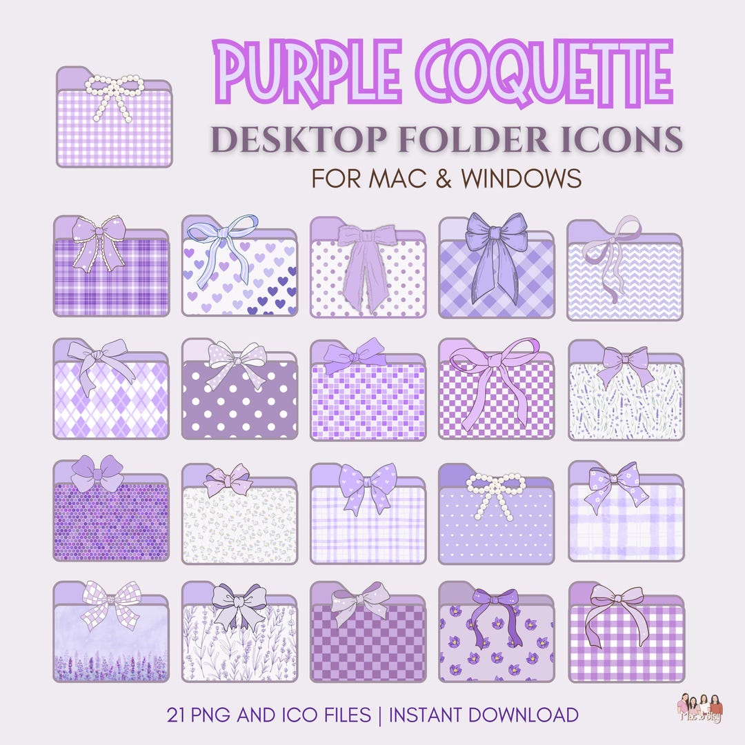 Purple Coquette Desktop Folder Icons: Mac & Windows (instant Download ...