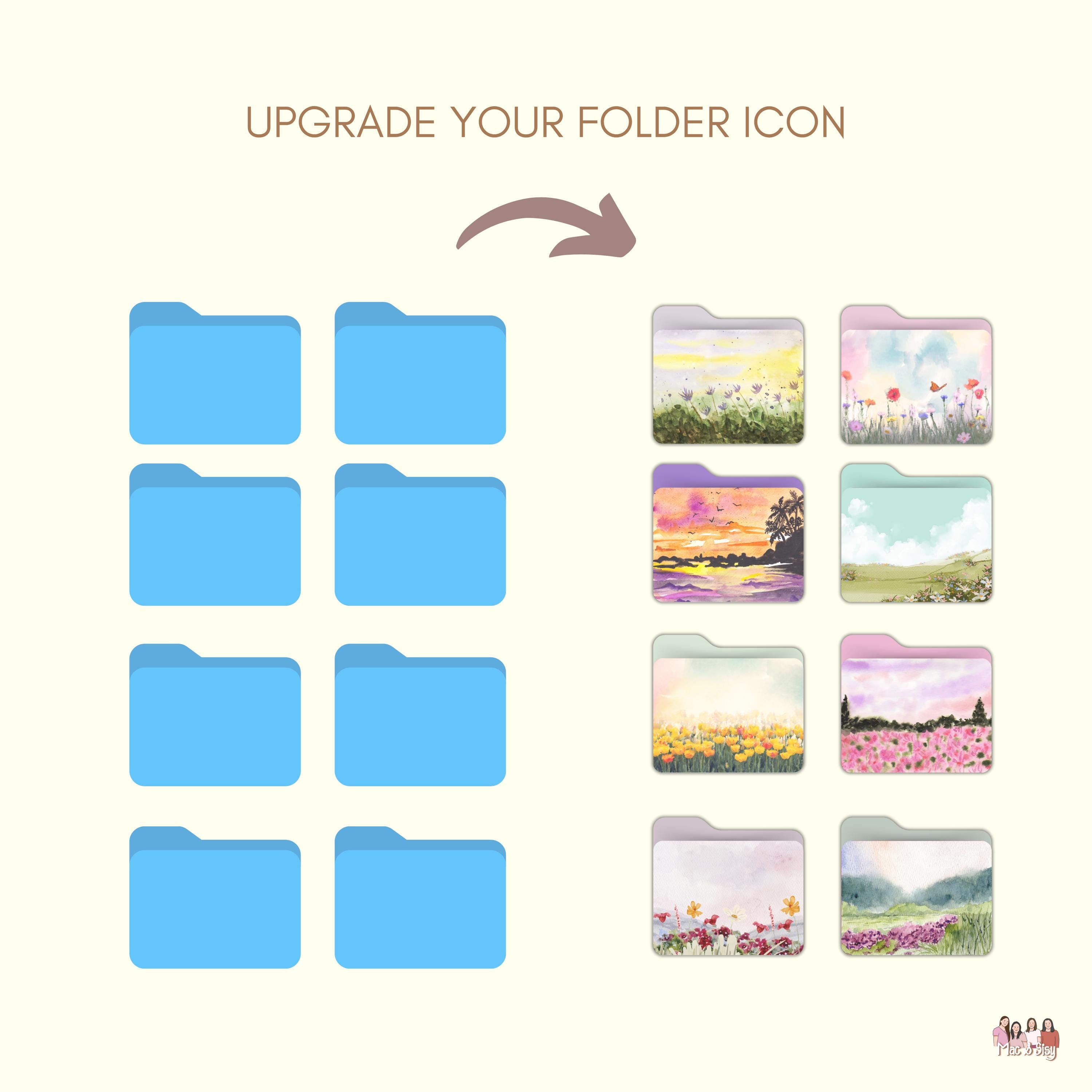 Watercolor Themed Desktop Folder Icons: Mac and Windows (instant ...