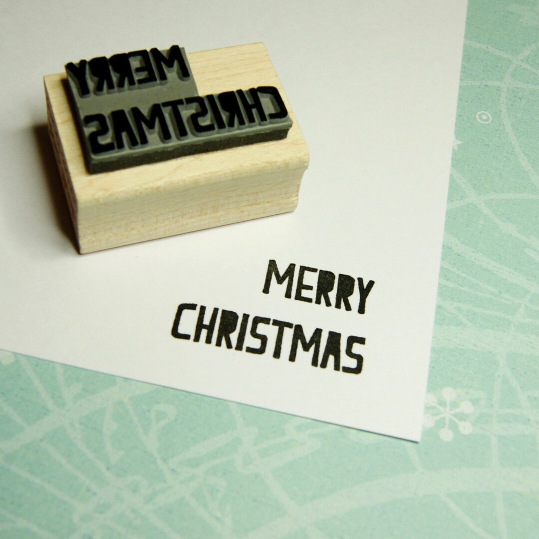 Merry Christmas Rubber Stamp Papercut Font Sentiment Text Small Rubber ...