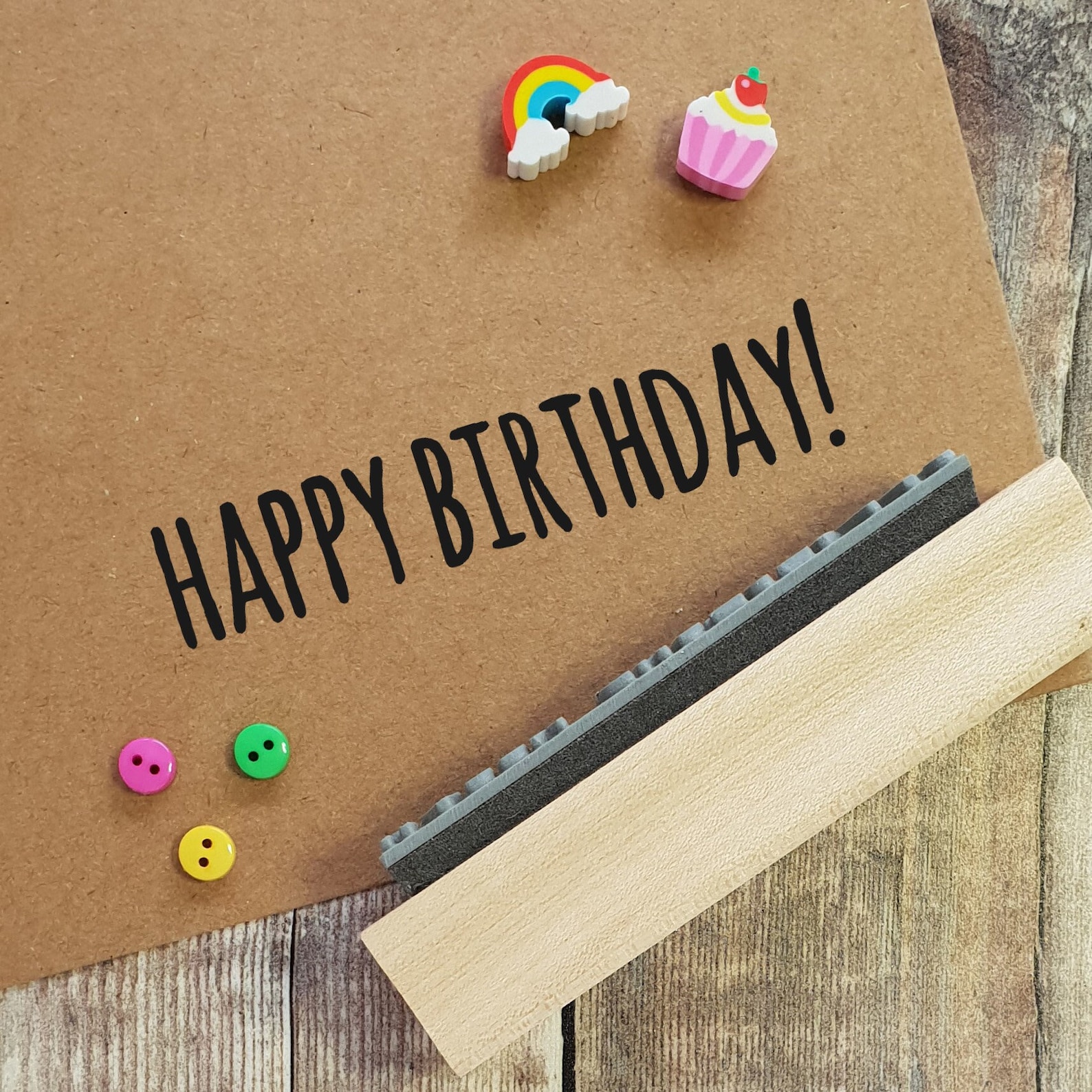 Happy Birthday Rubber Stamp Large Sentiment Text Rubber - Etsy