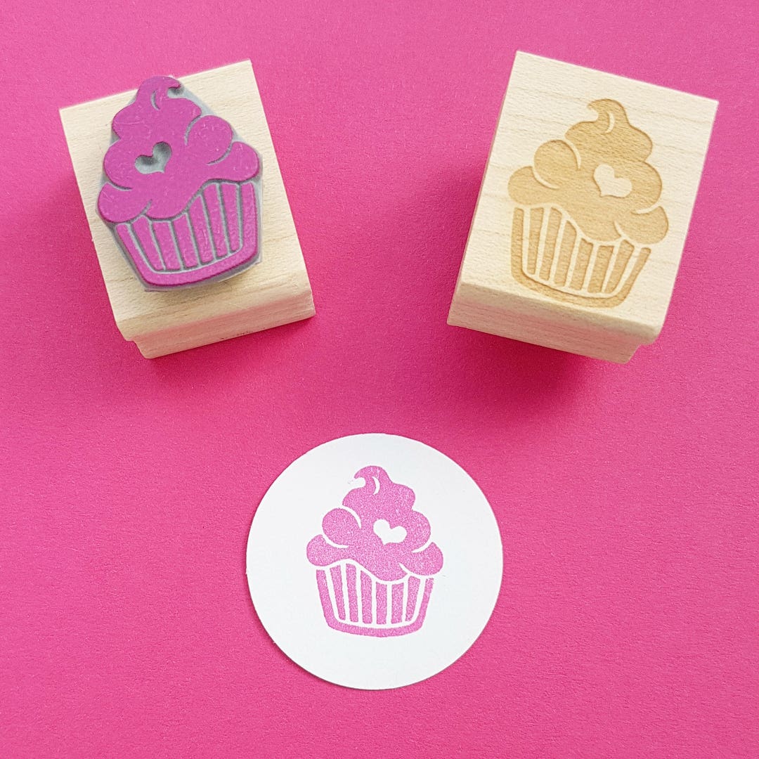 Cupcake Rubber Stamp - Iced Cupcake With a Heart Rubber Stamper - Gift ...