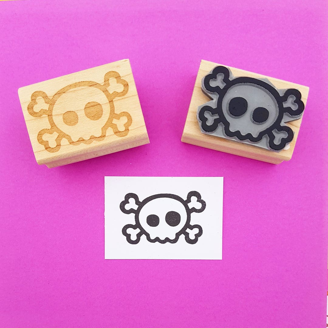 Skull Stamp - Mini Quirky Skull and Cross Bones Rubber Stamp - Gift for ...