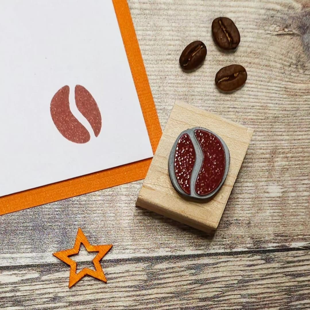 Coffee Bean Mini Rubber Stamp - Cup of Coffee Stamp - Loyalty Stamp ...