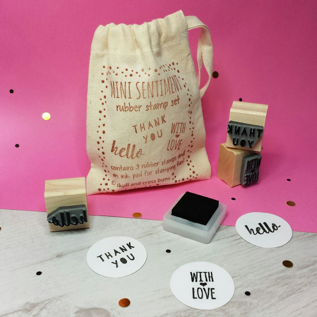 Mini Sentiment Rubber Stamp Set - Thank You Rubber Stamp - With Love ...