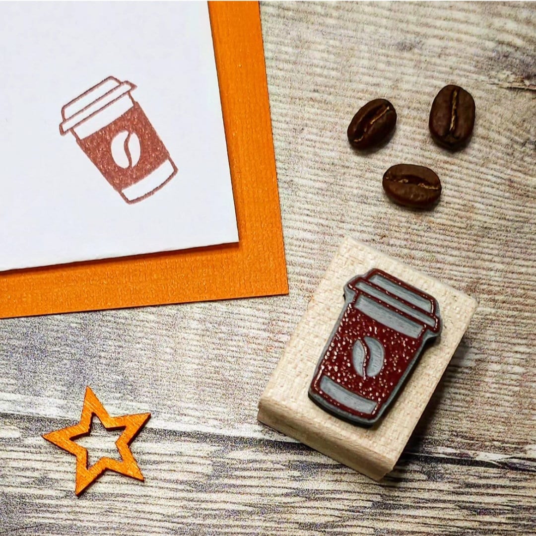 Coffee Cup Mini Rubber Stamp - Paper Coffee Cup Stamp - Loyalty Stamp ...