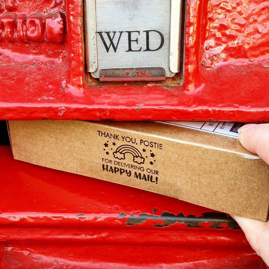 Thank You Postie Postman Rainbow Happy Mail Rubber Stamp - Etsy