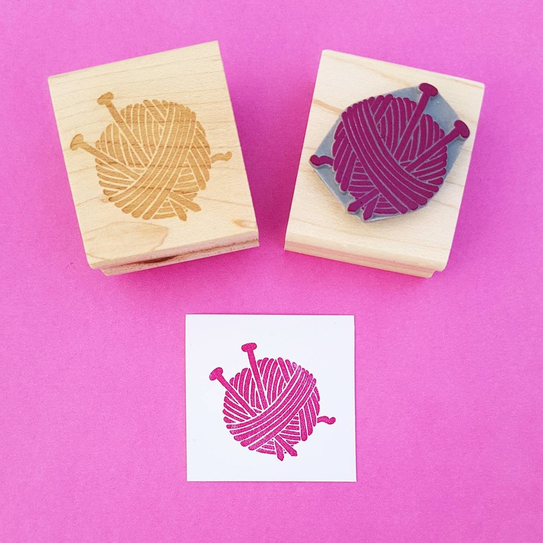 Wool and Needles Rubber Stamp - Knitting Stamp - Knit Stamper - Gift ...