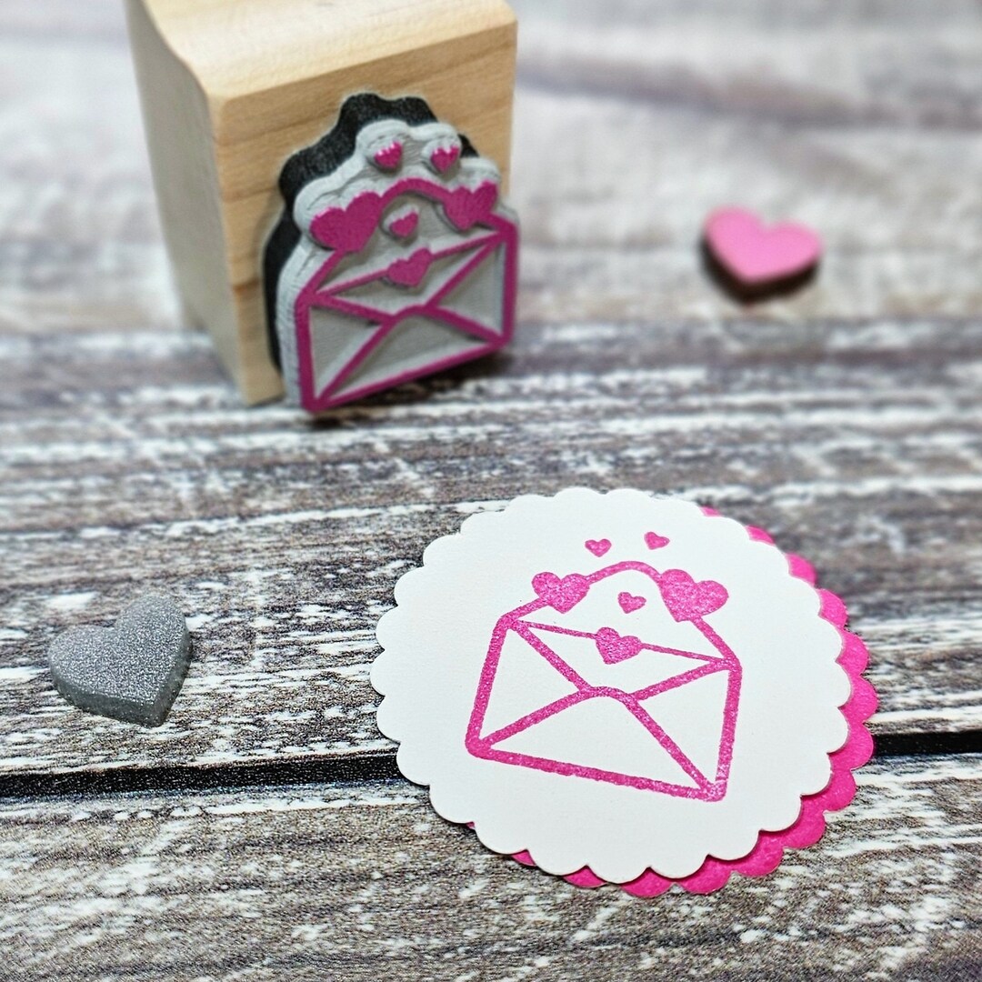 Love Hearts Envelope Rubber Stamp - Wedding Stamper - Wedding Gift ...