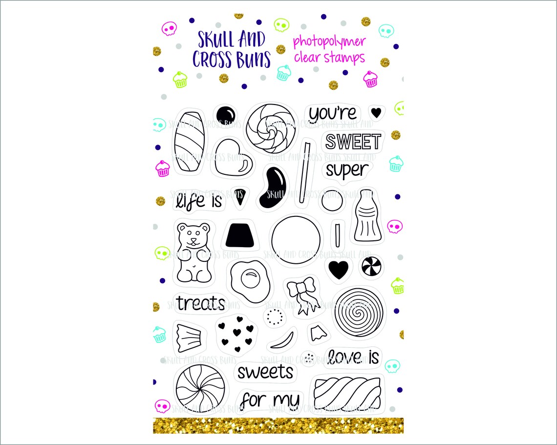 Candy Stamps Retro Sweeties Stamp Set Clear Stamps | Etsy